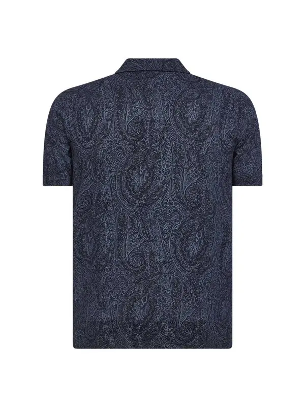 Etro Blue Paisley-pattern Cotton-silk Blend Knit Polo Shirt - Multicolor