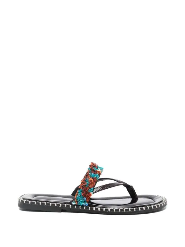 Dries Van Noten Embroidered Leather Thong Sandals - Multicolor