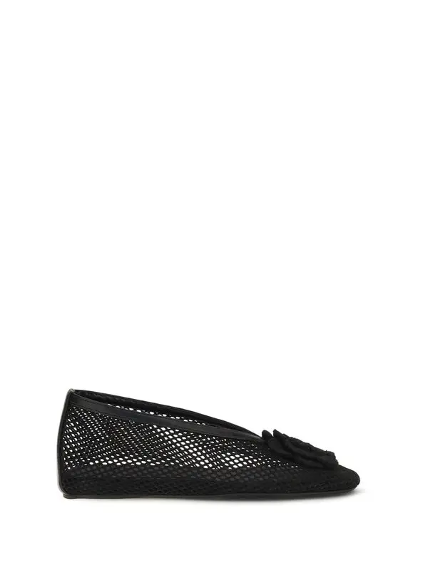 GANNI Jenny Mesh Ballerinas With Crochet Floral Detail - Black