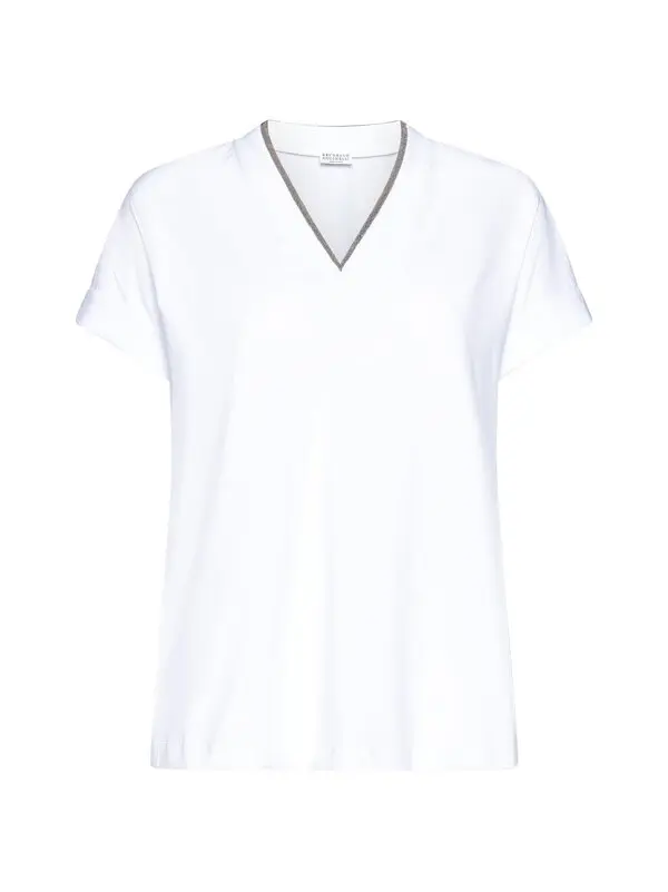 Brunello Cucinelli V-neck T-shirt With Embellished Trim