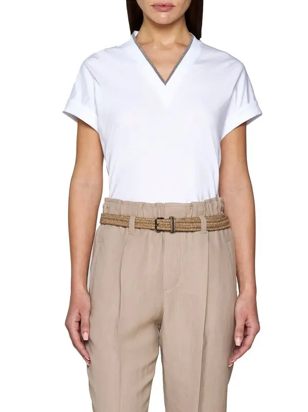 Brunello Cucinelli V-neck T-shirt With Embellished Trim