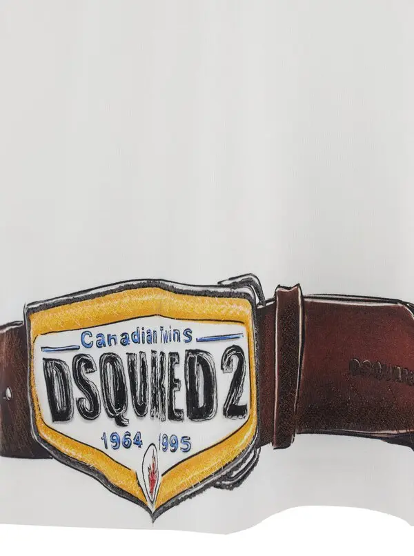Dsquared2 White Crew Neck T-shirt With Front And Back Print In Cotton For