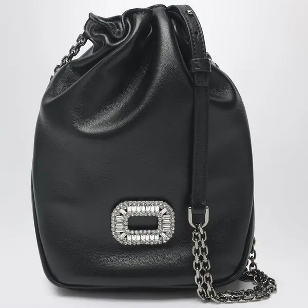 ROGER VIVIER Nano Pilgrim" Leather Bucket Bag With Crystal Embellishment - Black