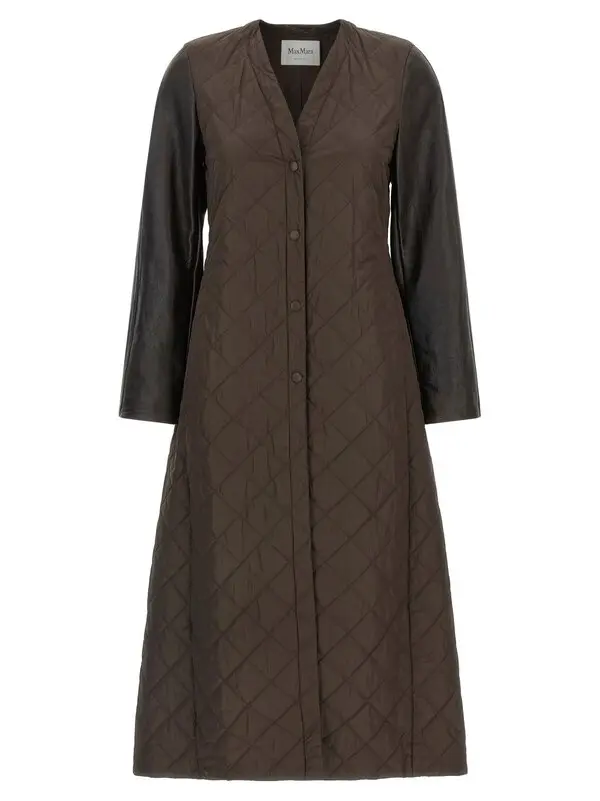 Max Mara Berta1234 Diamond-quilted Coat With Nappa Leather Sleeves - Brown