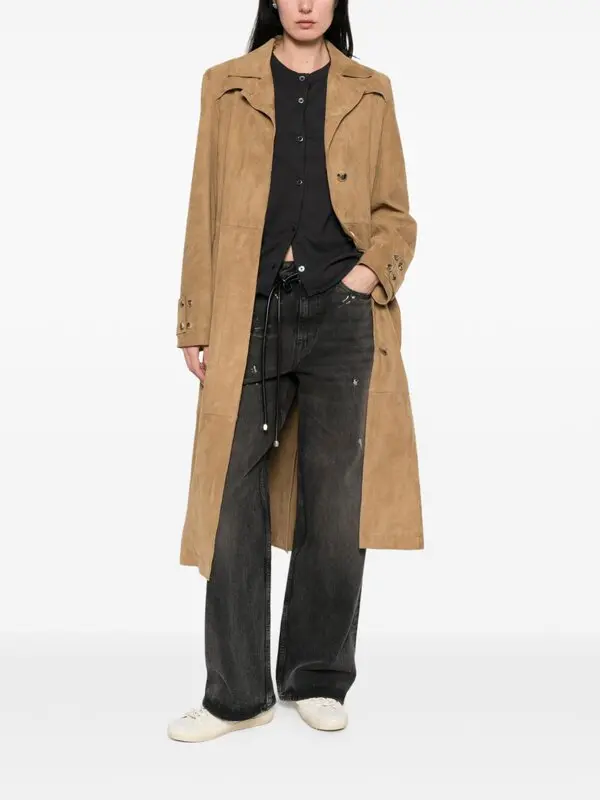 GOLDEN GOOSE Suede Leather Trench Coat - Multicolor