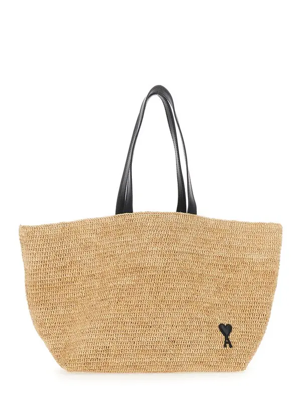 Ami Raffia Tote Bag With Logo Patch - Multicolor