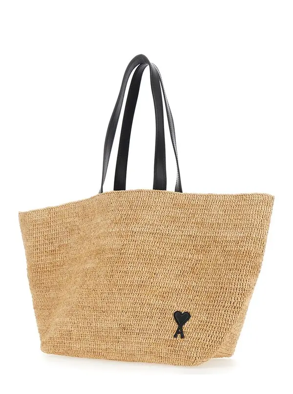 AMI Paris Raffia Tote Bag With Logo Patch