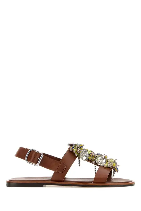 Dries Van Noten Leather Sandals With Embellishments - Brown