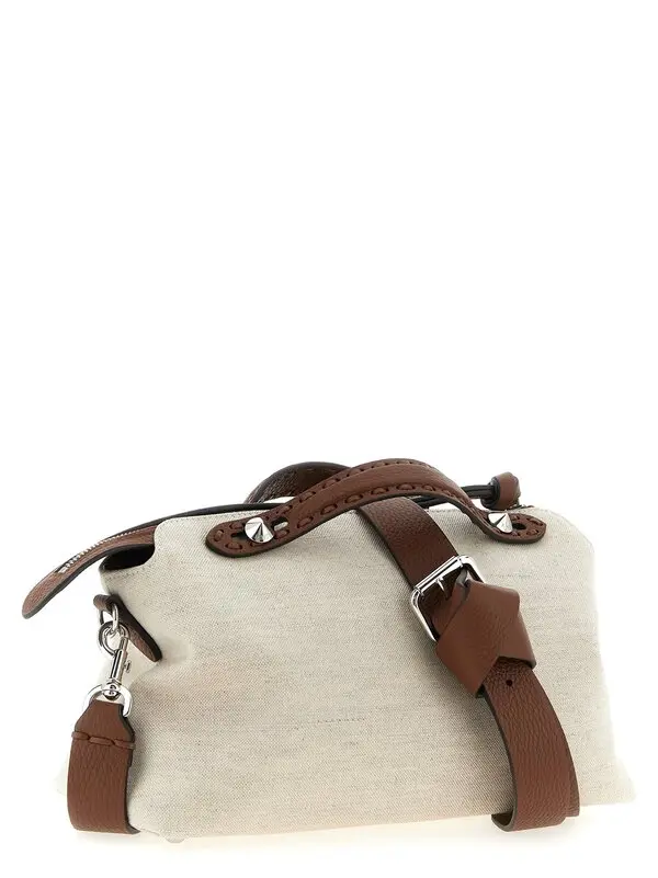 Fendi By The Way Soft Medium" Handbag In Canvas And Hammered Leather - Cream