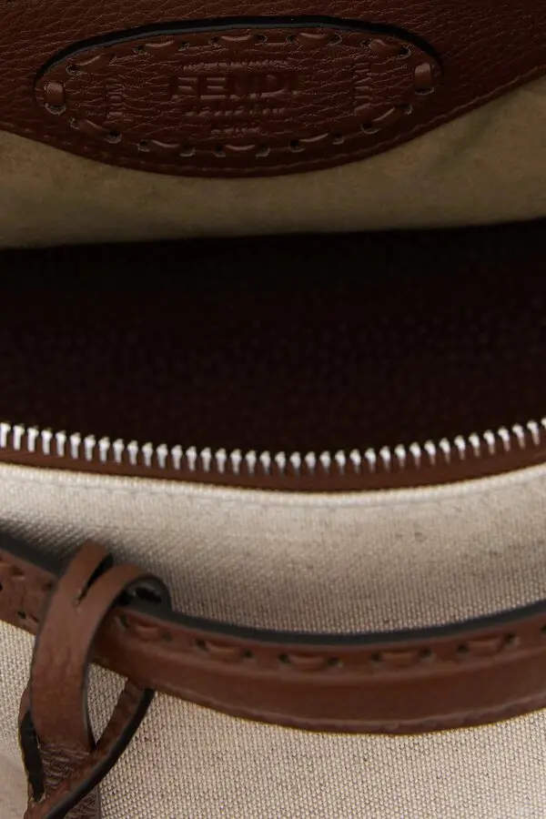 Fendi By The Way Soft Medium" Handbag In Canvas And Hammered Leather - Cream