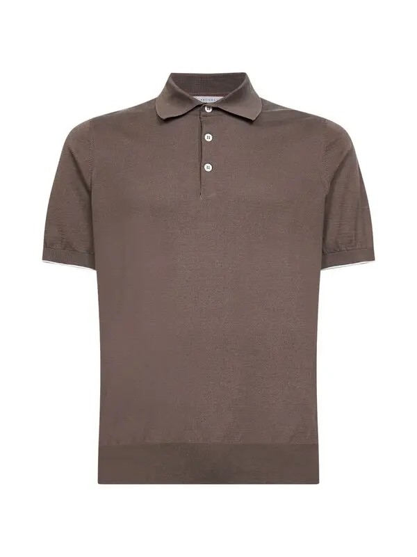 Brunello Cucinelli Hazelnut Lightweight Cotton Knit Polo Shirt - Multicolor