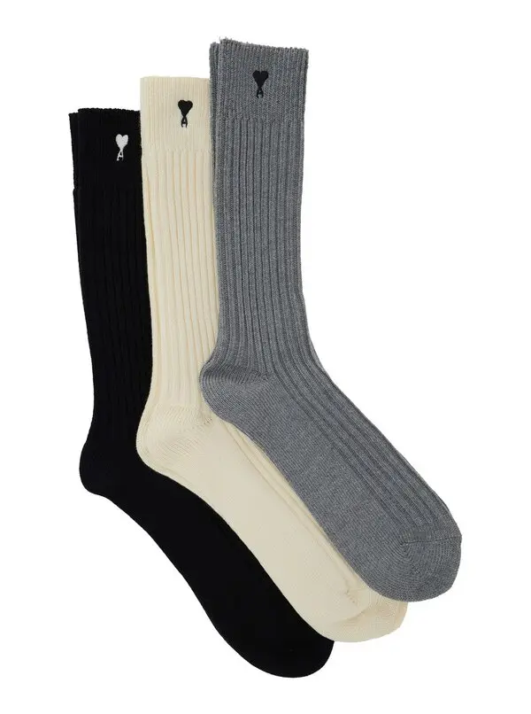 Ami Set Of Three Crew Socks With Embroidered Logo - Multicolor