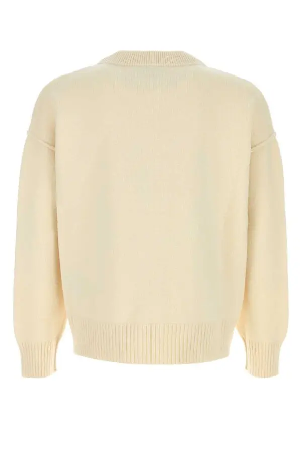 AMI Paris Wool Cardigan With Embroidered Logo - White