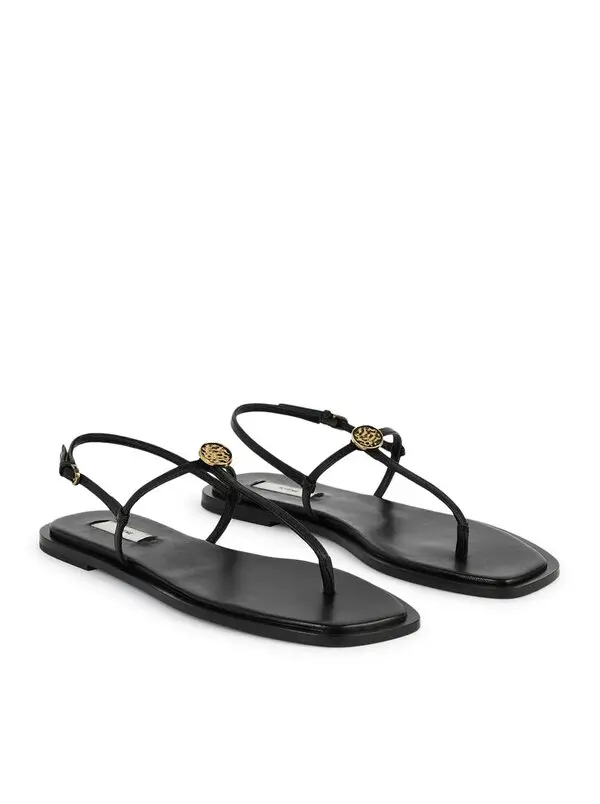 TOTEME T-strap Leather Sandals With Gold-tone Buckle - Black