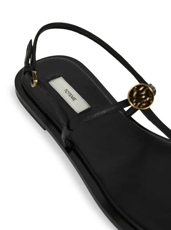 TOTEME T-strap Leather Sandals With Gold-tone Buckle - Black
