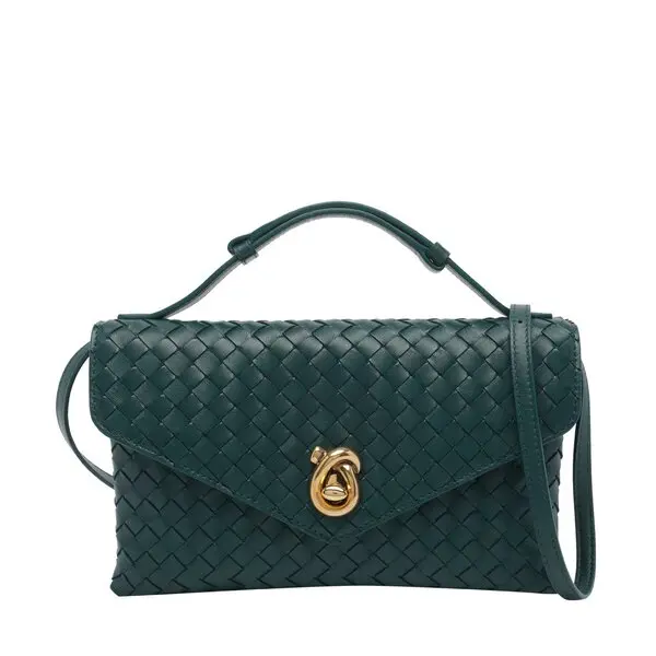Bottega Veneta Knot Lock Woven Lamb Leather Shoulder Bag - Green
