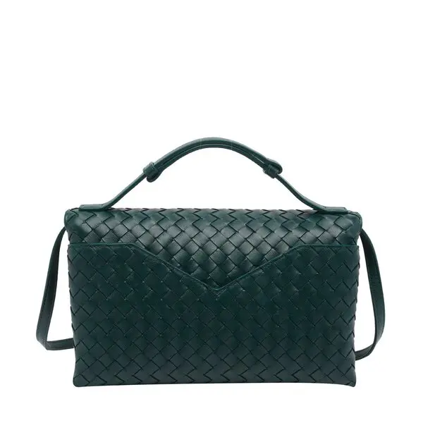 Bottega Veneta Knot Lock Woven Lamb Leather Shoulder Bag - Green