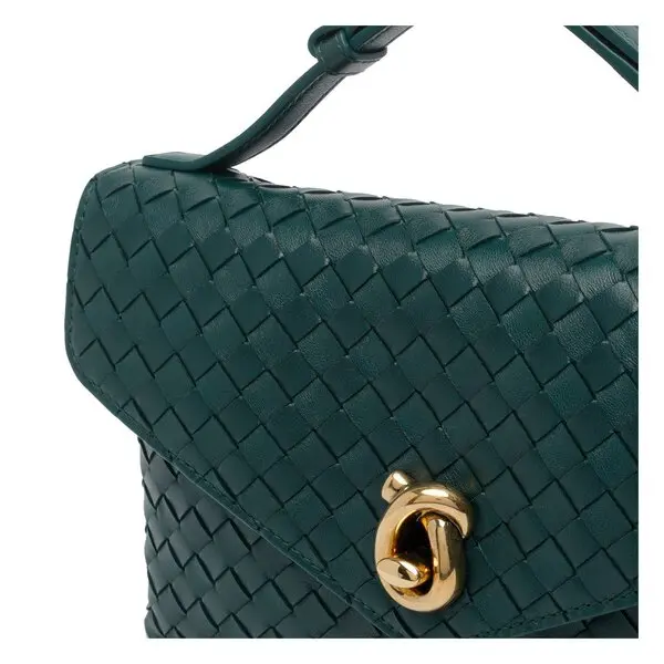 Bottega Veneta Knot Lock Woven Lamb Leather Shoulder Bag - Green