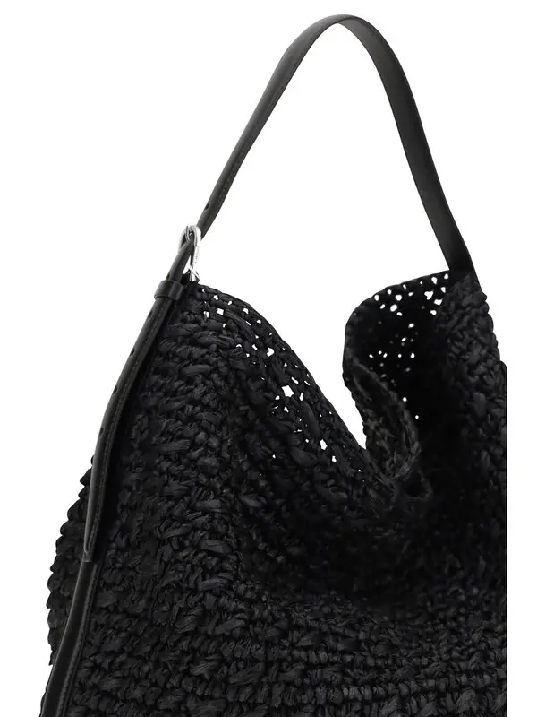 TOTEME Paper Raffia Tote Shoulder Bag - Black
