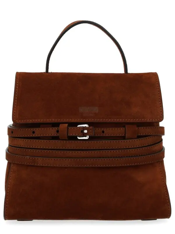 Moschino Small Suede Top Handle Bag - Brown
