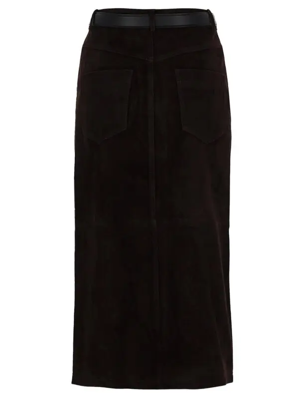 SELF-PORTRAIT Suede Midi Skirt - Brown