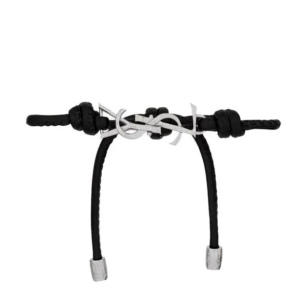 Saint Laurent Cassandre Cord Leather Bracelet - Silver