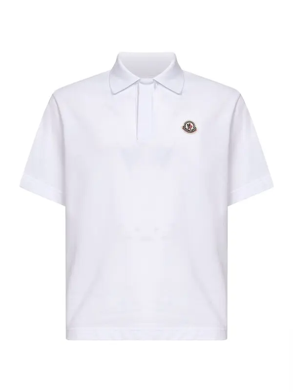 Moncler White Cotton Pique Logo Polo Shirt