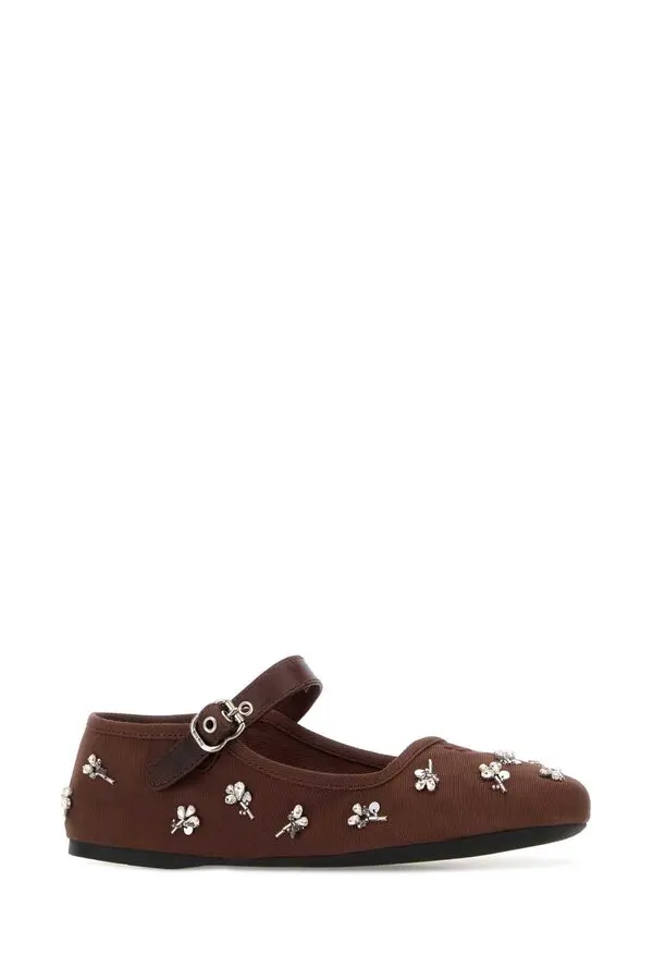 Miu Miu Embellished Ballerina Flats - Brown