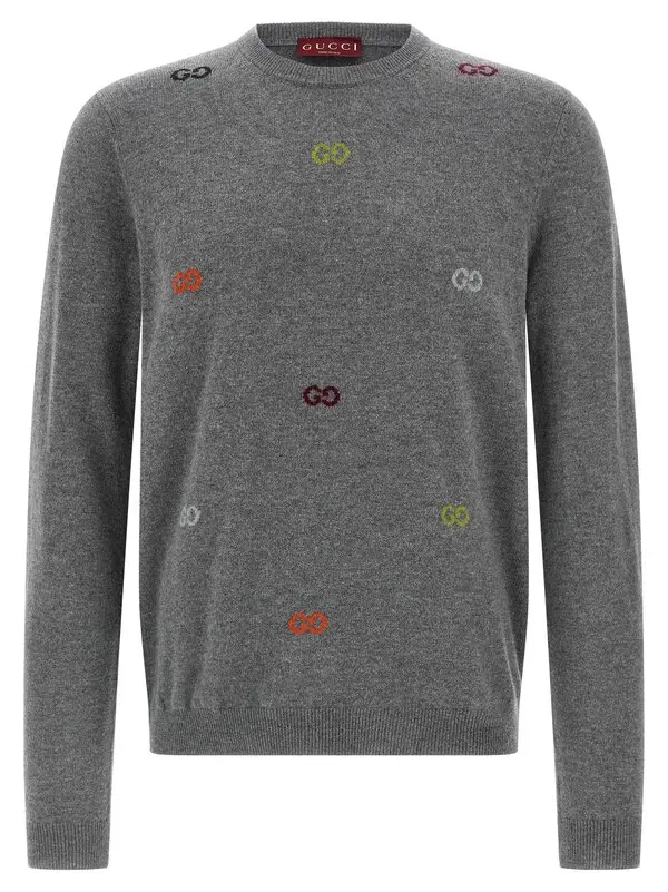 Gucci Gg Intarsia Cashmere Sweater - Gray