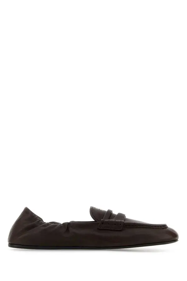 Miu Miu Dark Nappa Leather Ruched Loafers - Brown