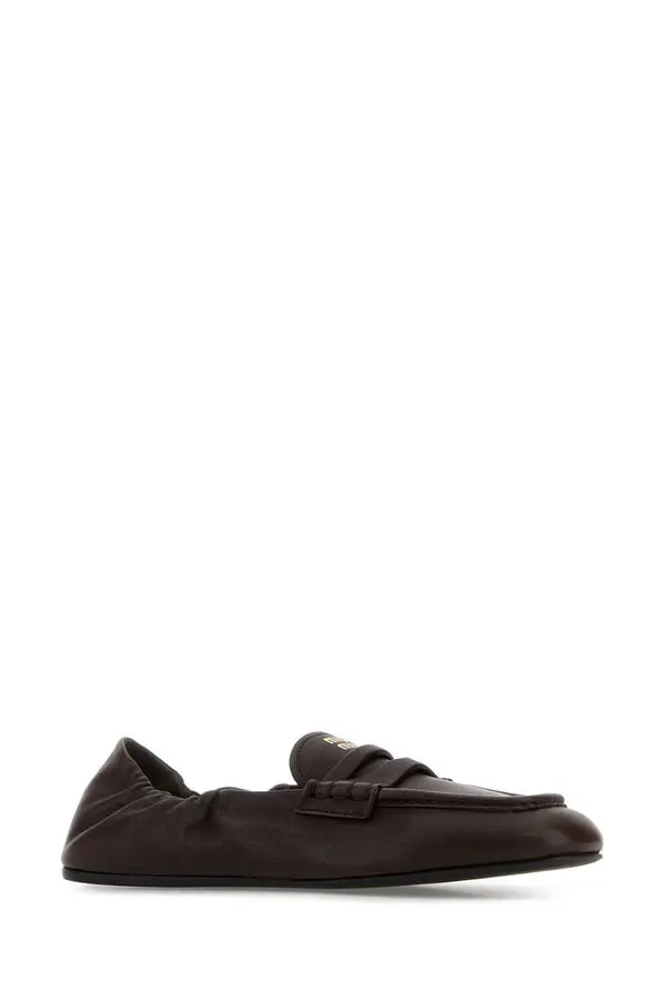 Miu Miu Dark Nappa Leather Ruched Loafers - Brown
