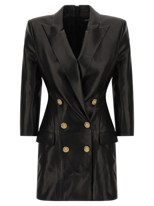 Balmain Leather Blazer Dress - Black
