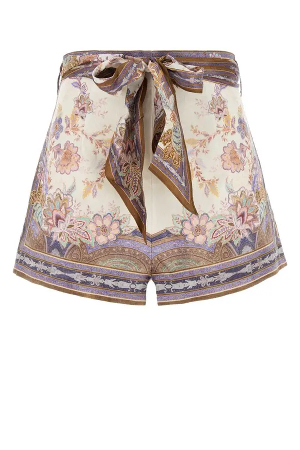 Zimmermann Printed Linen Luna Shorts - Multicolor