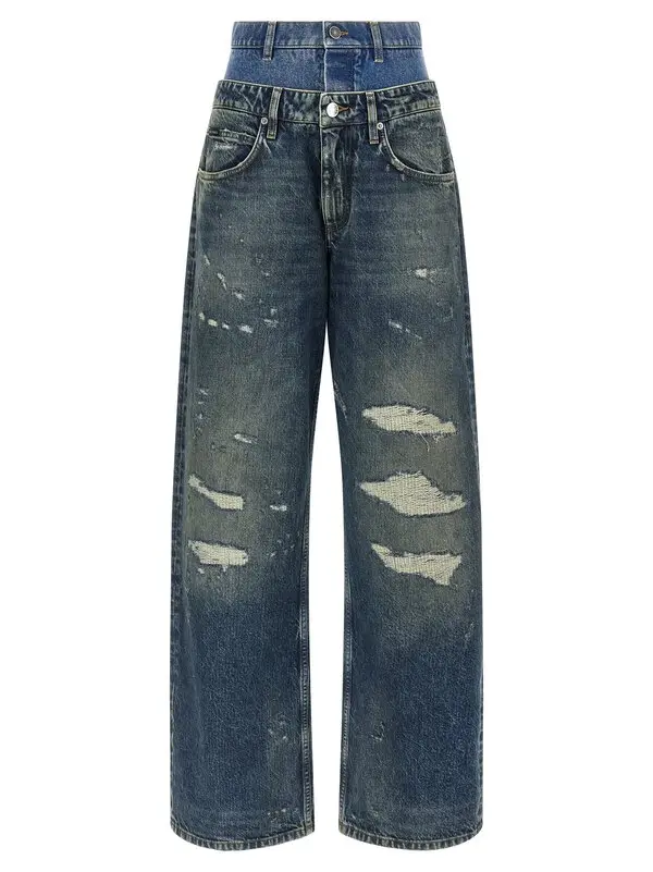 Dolce & Gabbana Double Layer Wide Leg Jeans - Blue
