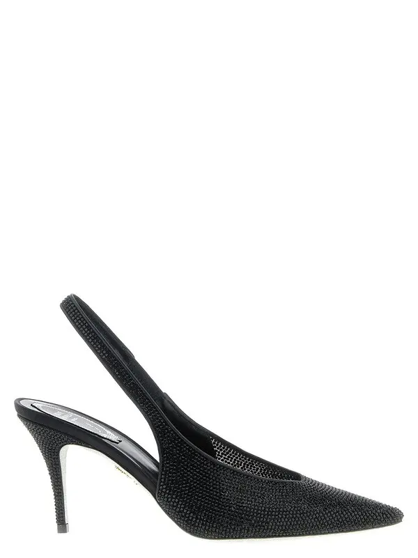 Rene Caovilla Crystal Embellished Slingback Heels - Black