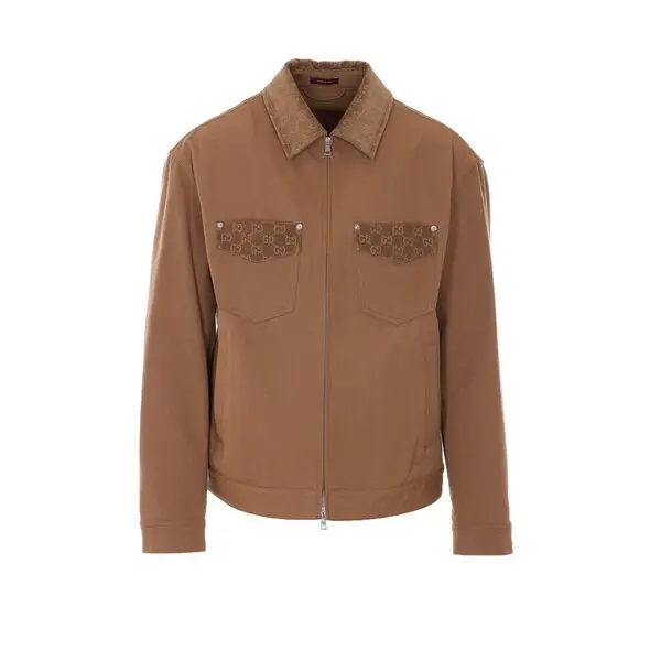 Gucci Gg Logo Print Jacket - Brown