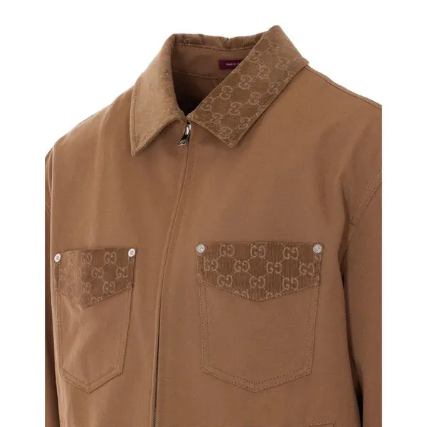 Gucci Gg Logo Print Jacket - Brown