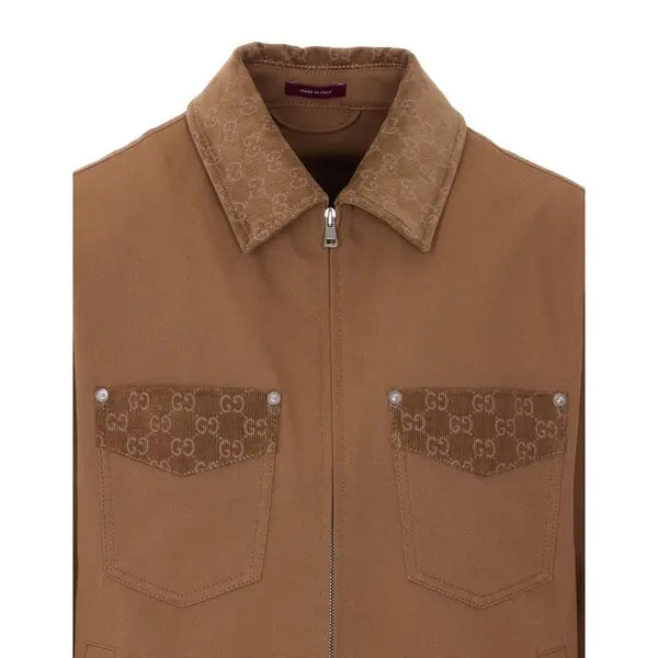 Gucci Gg Logo Print Jacket - Brown