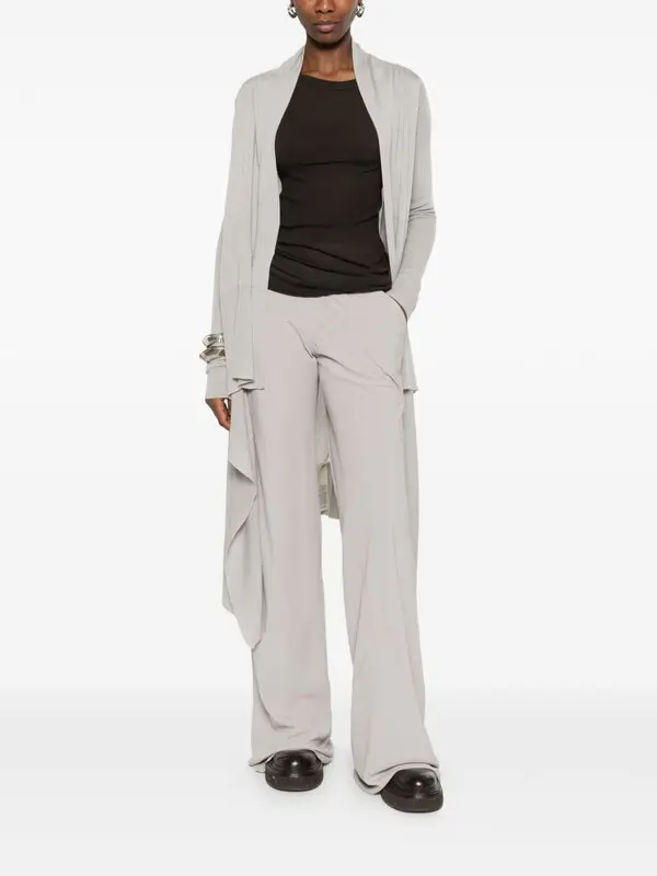 Rick Owens Grey Ribbed Knit Draped Cardigan
