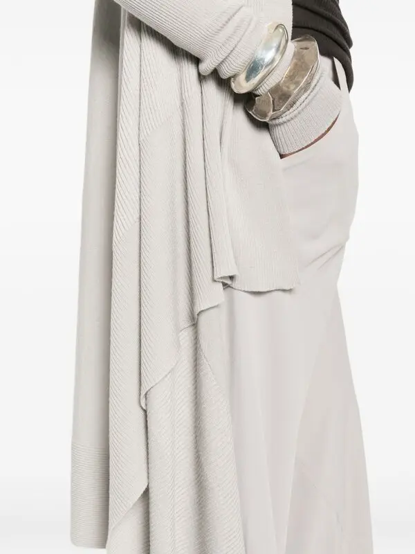 Rick Owens Grey Ribbed Knit Draped Cardigan