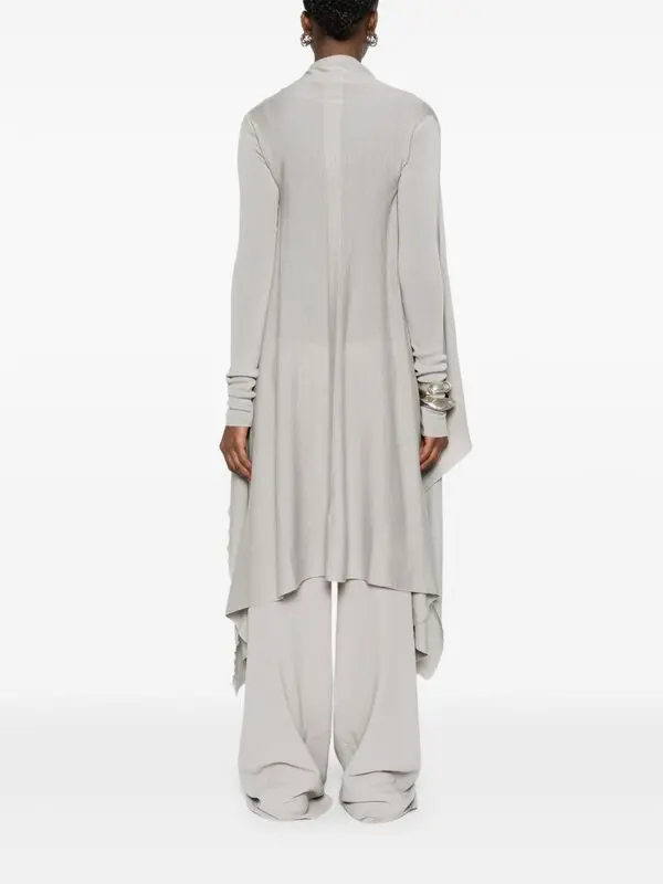 Rick Owens Grey Ribbed Knit Draped Cardigan