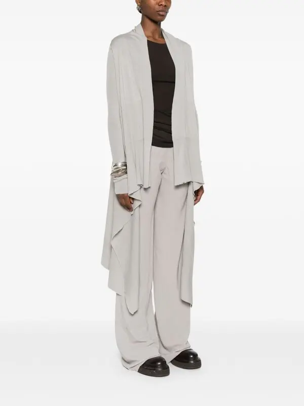 Rick Owens Grey Ribbed Knit Draped Cardigan