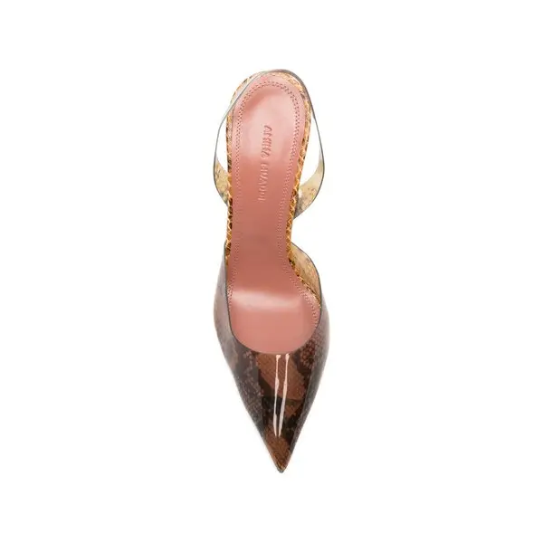 Amina Muaddi Snakeskin Effect Transparent Slingback Martini Heel Pumps - Brown