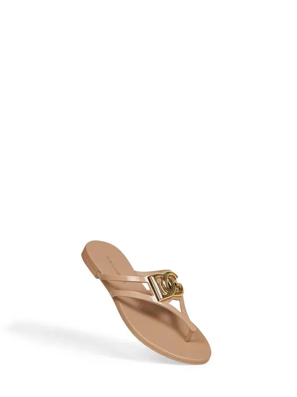 Dolce & Gabbana Powder Pink Rubber Logo Thong Sandals - Multicolor