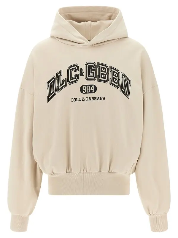 Dolce & Gabbana Logo Print Cotton Hoodie - Cream
