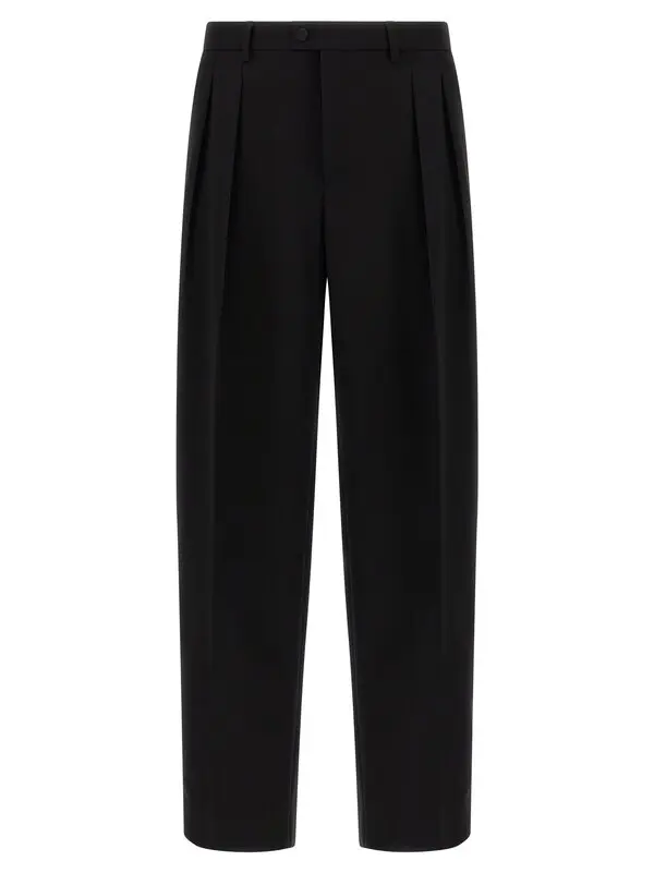 Dolce & Gabbana Wool Gabardine Trousers With Satin Side Bands - Black