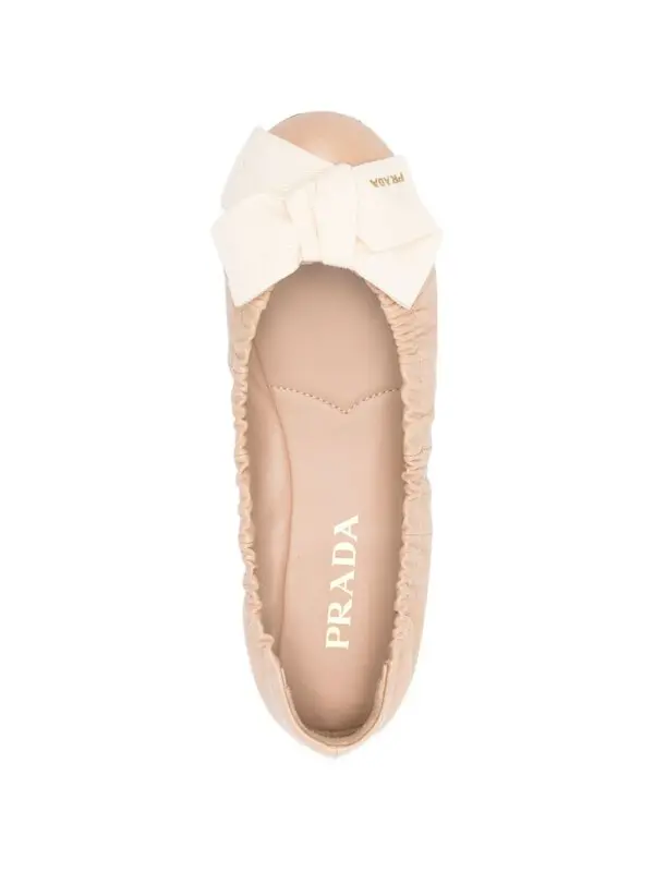 Prada Leather Ballet Flats With Bow Detailing - Multicolor