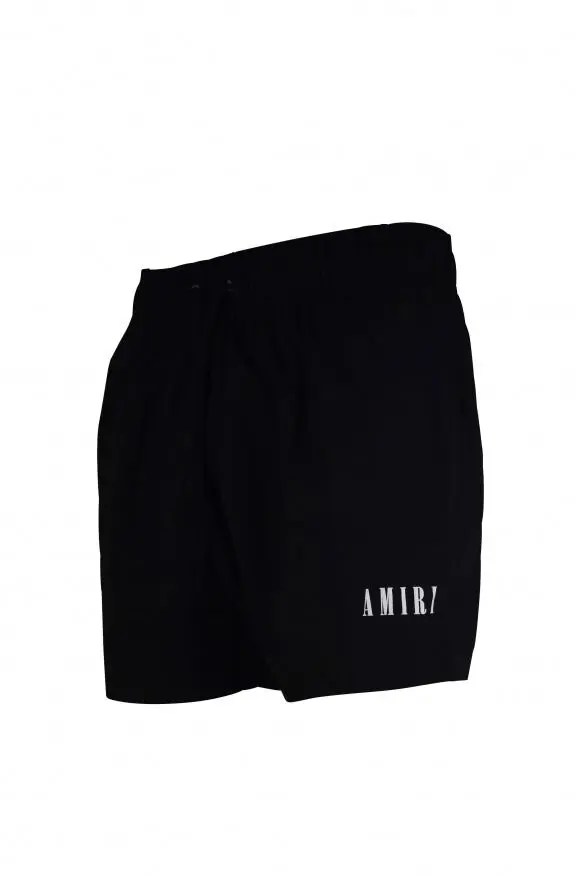 Amiri Elasticated Waist Swim Shorts With Drawstring And Logo Print - Black