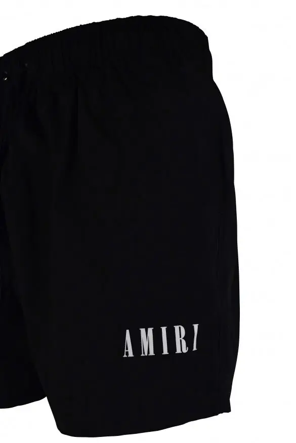 Amiri Elasticated Waist Swim Shorts With Drawstring And Logo Print - Black