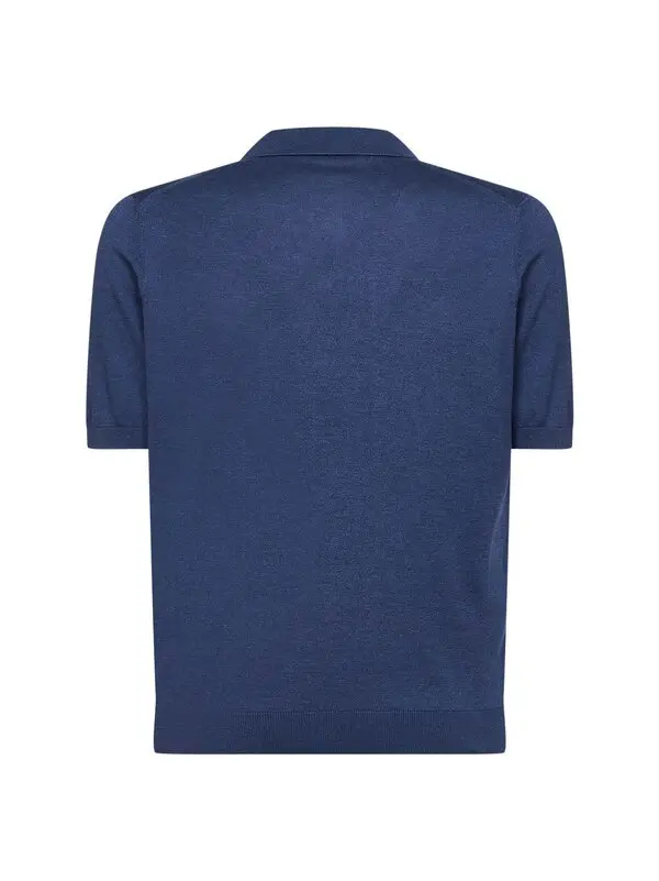 Tagliatore Navy Blue Silk Knit Polo Shirt